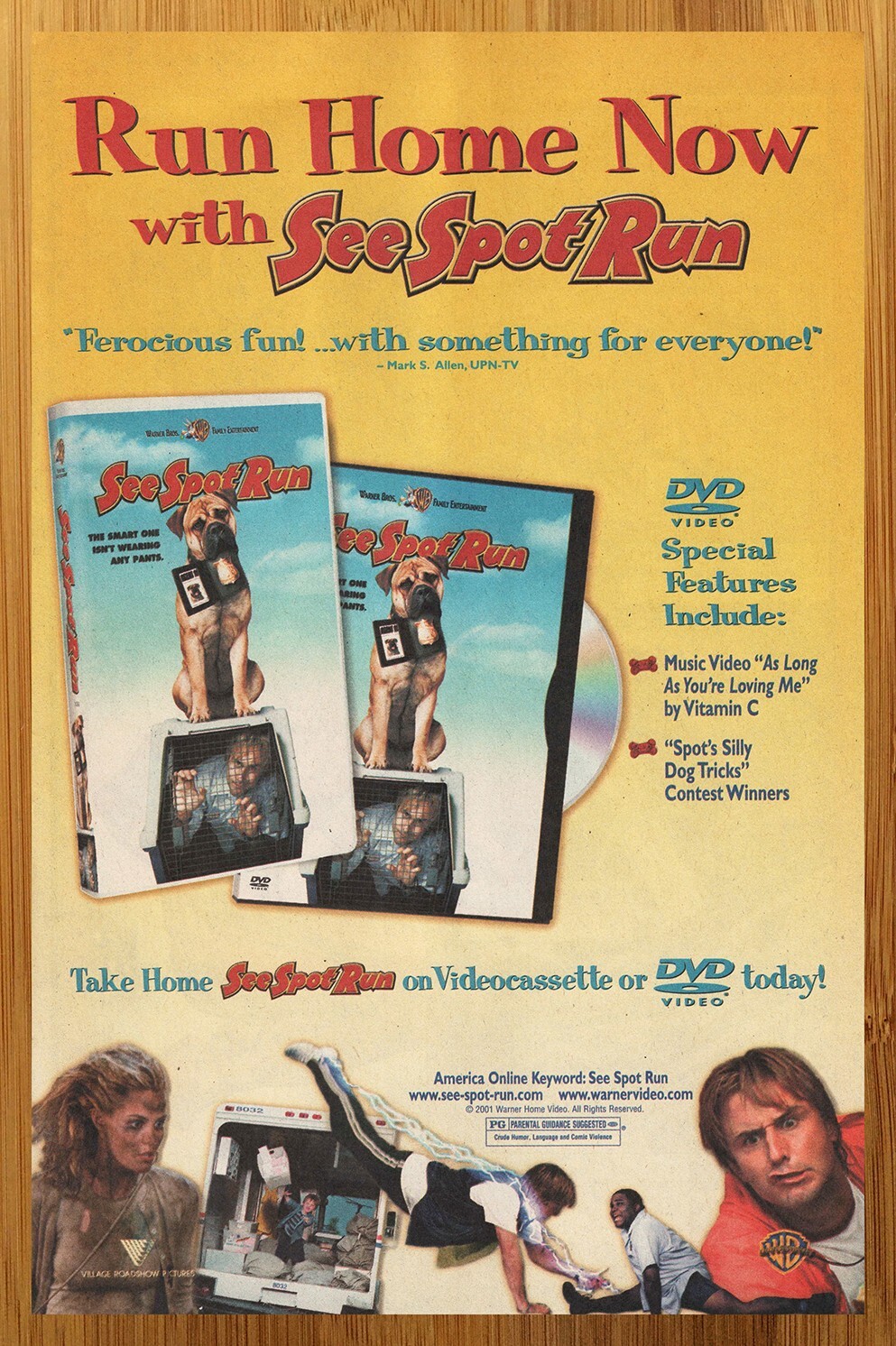 2001 See Spot Run VHS/DVD Vintage Print Ad/Poster David Arquette Movie ...