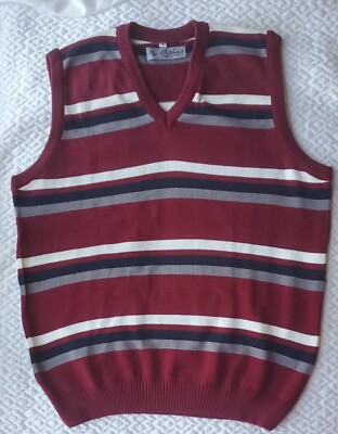 Ov OlVans Fashion V-Neck Pullover Sweater Vest Dark Red Blue Gray Sz M ...