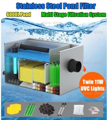 Stainless Steel Gravity Pond Filter For Large Fish or Koi Pond Twin 11W ...