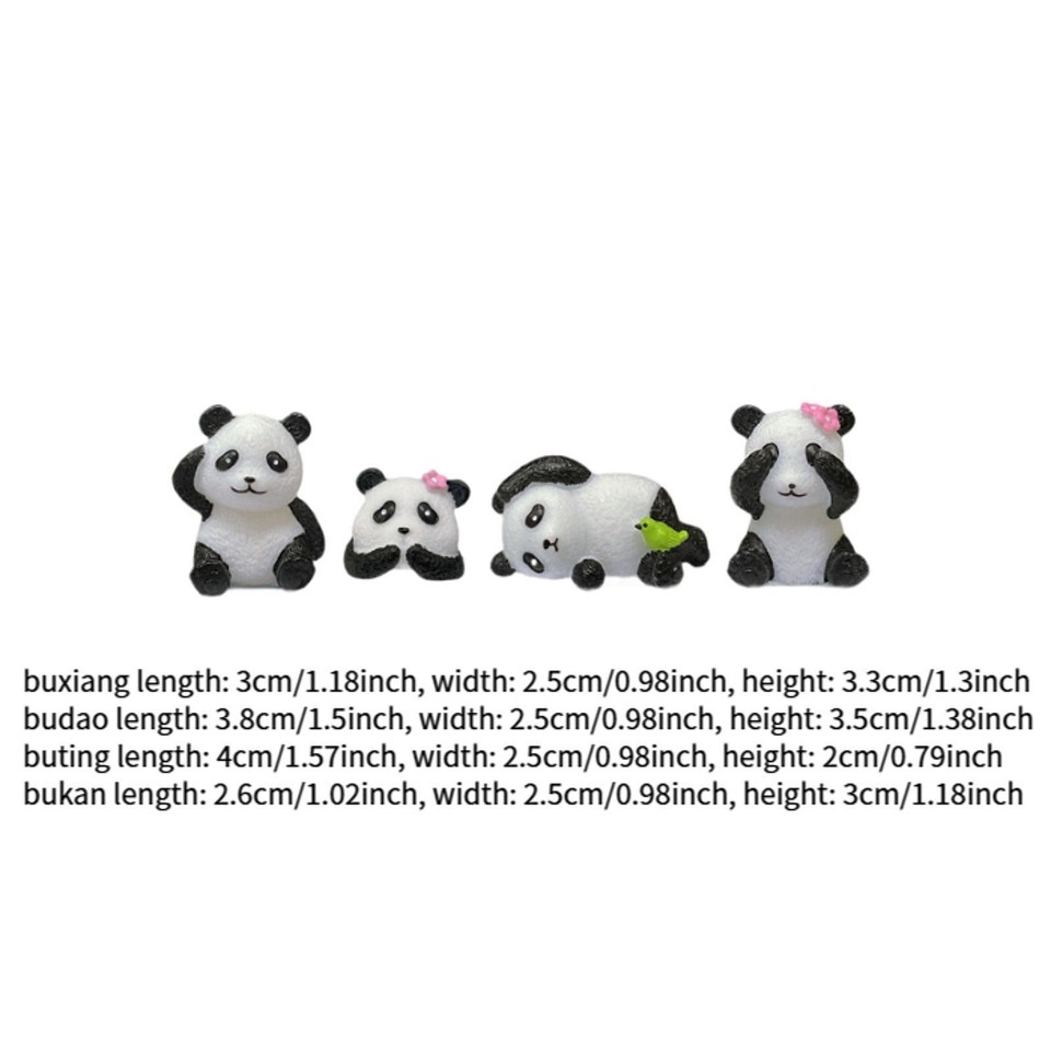 4x Resin Panda Figurines Micro Landscape Craft Miniature Panda Statue ...