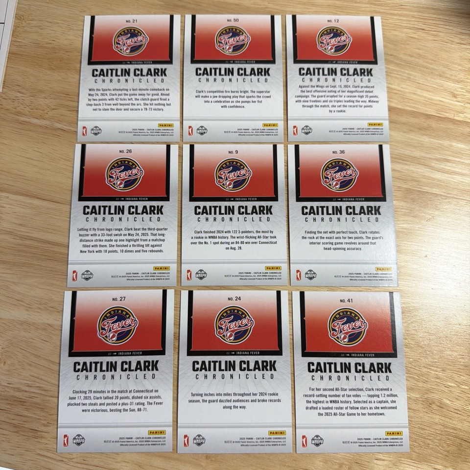 (9) 2025 Caitlin Clark Chronicled Holo Cards Indiana Fever No Dupes | eBay
