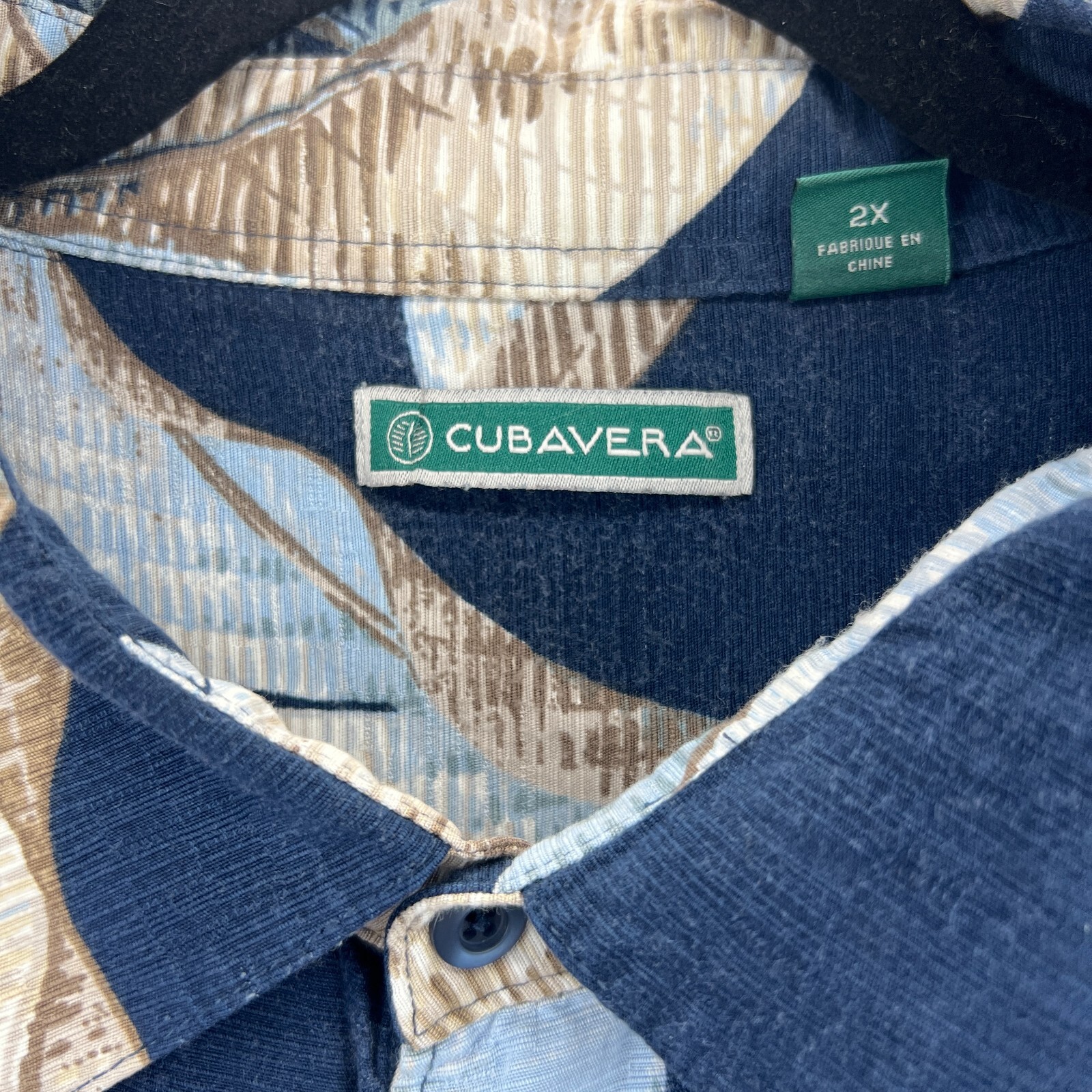 Cubavera Men's 100% Rayon Navy Blue Leaf Pattern Butt… - Gem