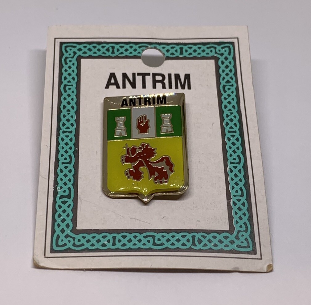 Antrim Coat Of Arms Family Crest Shield Surname Name Heraldic Irish Pin ...