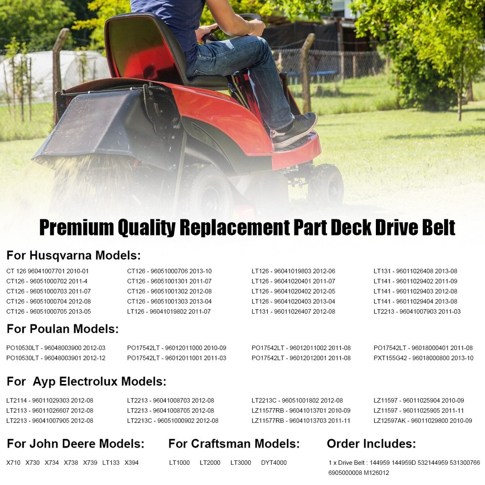 98" Deck Drive Belt for Craftsman LT1000 LT2000 LT3000 DYT4000 /144959 ...