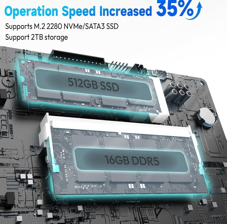 Mini PC Intel N100(3.4Ghz) 16GB DDR5 512GB M.2 SSD Window 11 Pro Mini ...