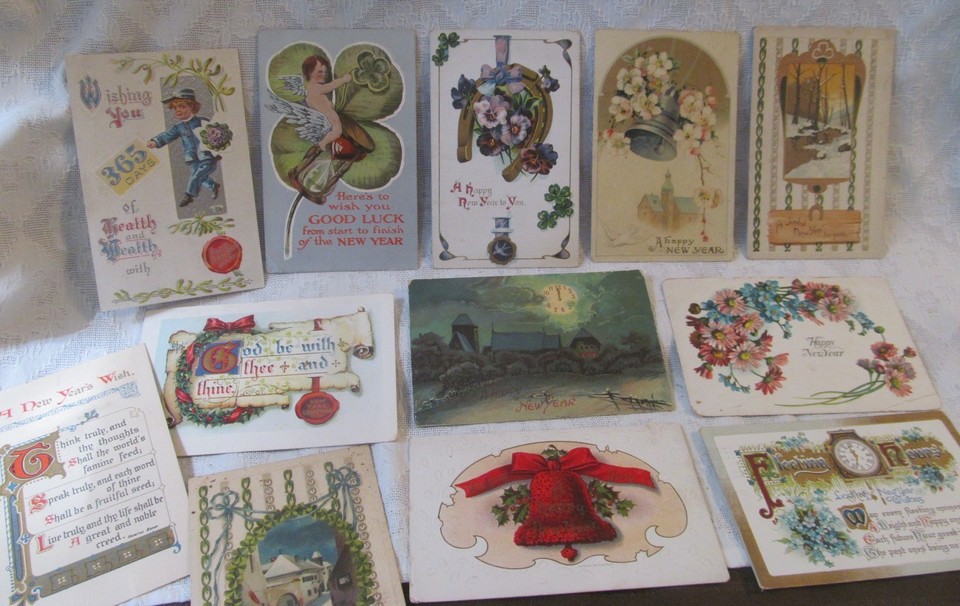 Lot of 50~HAPPY NEW YEAR Antique Postcards~Embossed~1912 Calendar ...