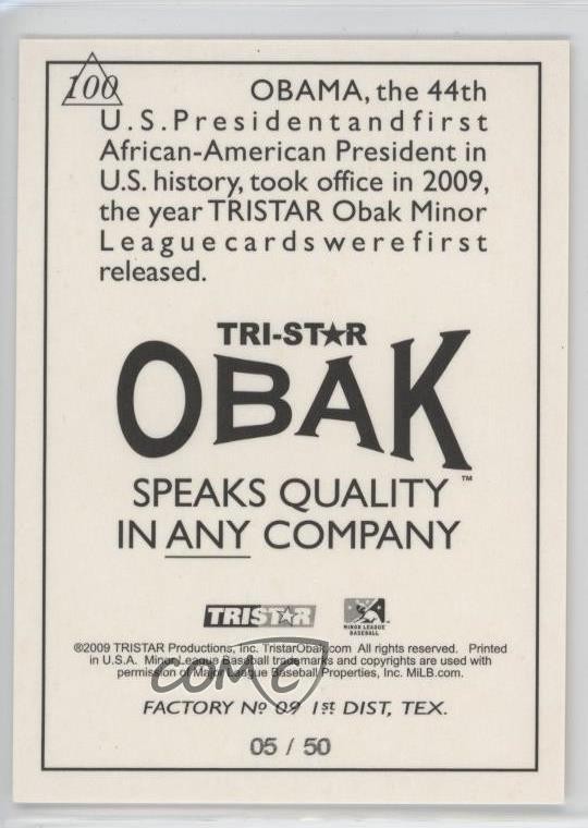 2009 TRISTAR Obak Black /50 Barack Obama (Triangle Around Number) #100 ...