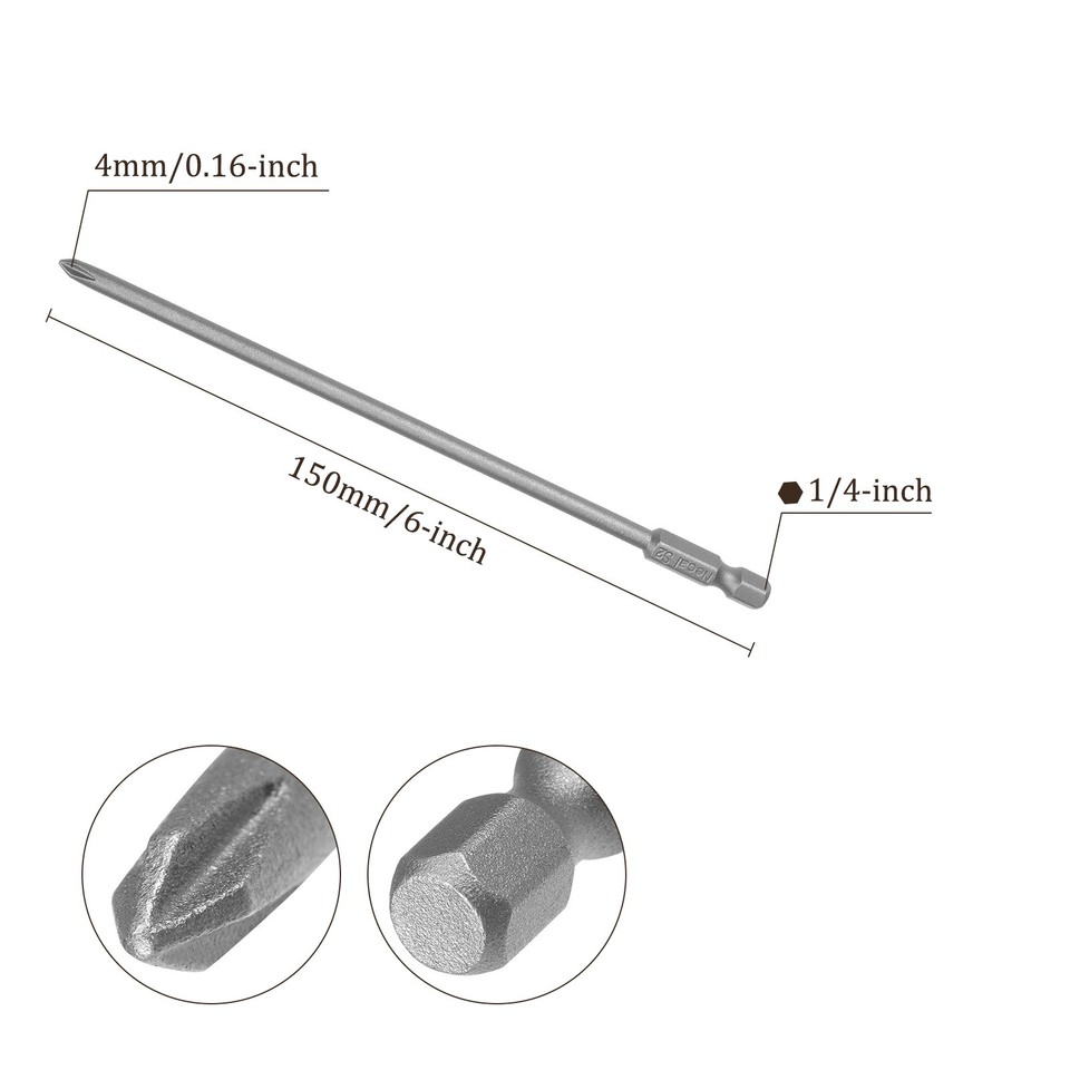 10pcs Phillips Screwdriver Bit 6" x H1/4 x 4mm x PH1 Magnetic for Power ...