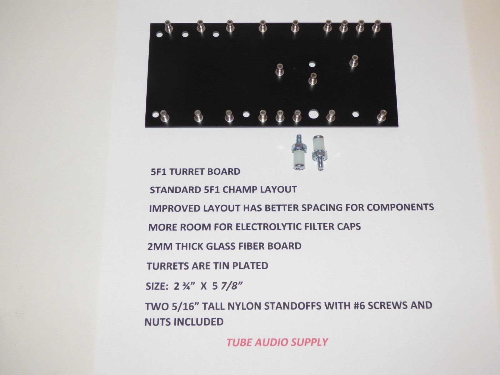 5F1 Tweed CHAMP turret board, IMPROVED LAYOUT 5F1, with standoffs and ...