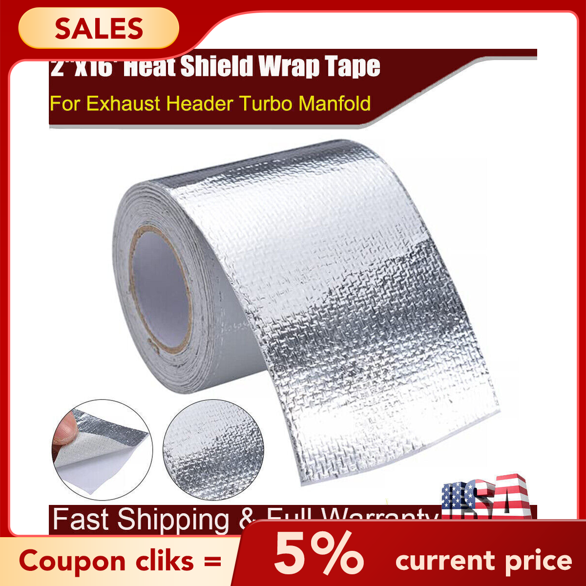 2"x16' Adhesive Exhaust Header Turbo Manfold Pipe Heat Shield Wrap Tape ...