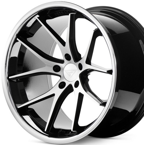 22" STAGGERED FERRADA FR2 22x9.5 22x11 MACHINE BLACK w/CHROME LIP ...