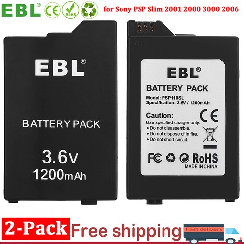 2x 1200mAh Rechargeable Replacement Battery for Sony PSP Slim 2001 2000 ...