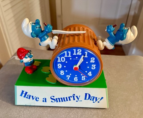 Vintage 1982 Smurf Bradley Time TALKING ALARM CLOCK Smurfy Fun! WORKS ...