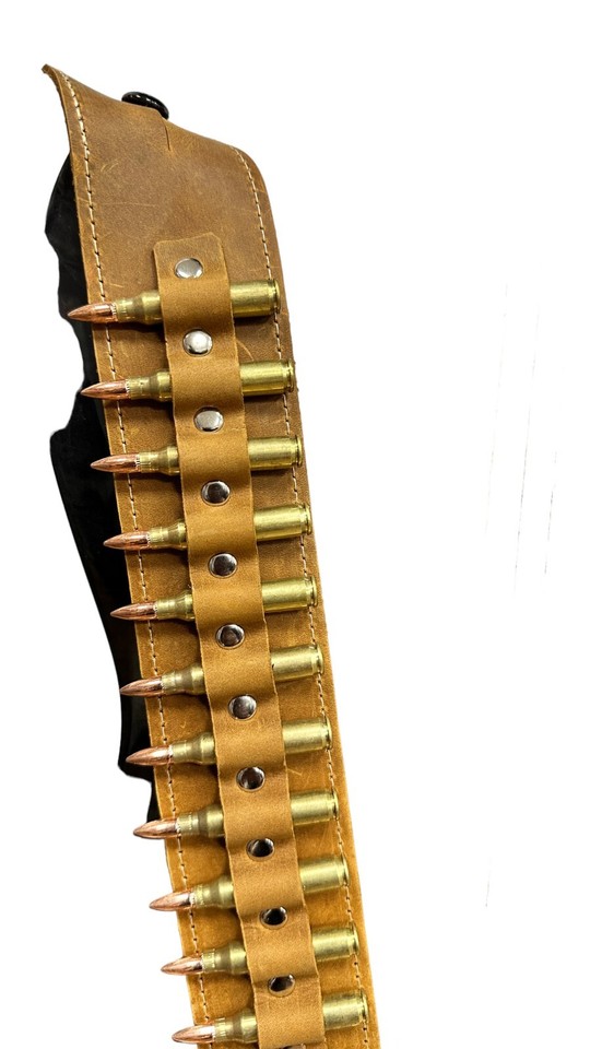 Brown Leather Bullet Guitar Strap Brass Shell Tips Heavy Metal Punk ...
