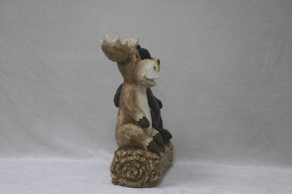 Bear and Moose Statue W/Welcome Sign Cottage Lodge Garden Decor Display ...