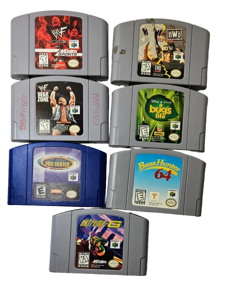 Nintendo 64 N64 Lot W/Console, 2 Controllers, 13 Game Cartridges, Power ...