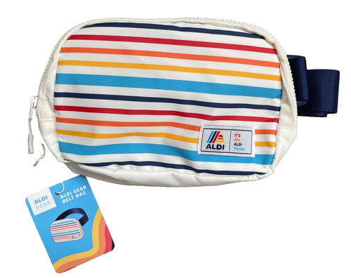 ALDI Gear Striped Belt Bag Fanny Pack White Multicolor Rainbow Spring ...