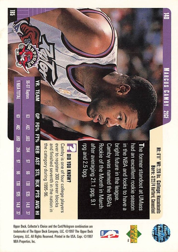 1997 Collector's Choice #140 Marcus Camby Toronto Raptors | eBay