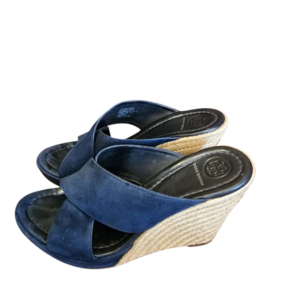 Tory Burch Navy Bailey Platform Wedge Espadrille Mule Size 7.5 M | eBay
