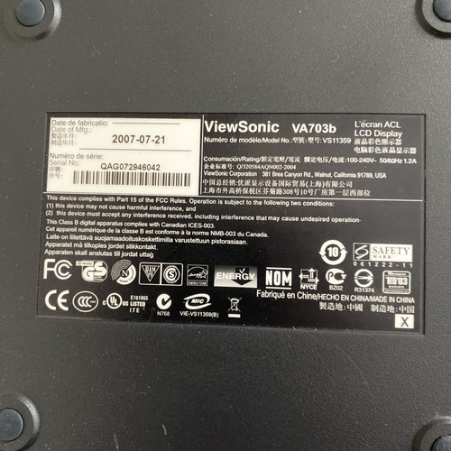 ViewSonic VA703b 17" Computer Monitor with VGA and Power Cable | eBay