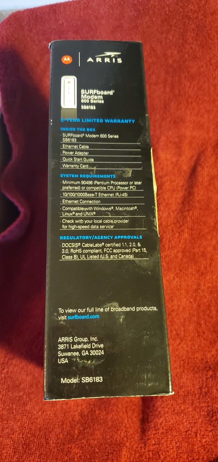 NEW SEALED ARRIS MOTOROLA SB6183 SURFboard DOCSIS 3.0 Cable Modem ...