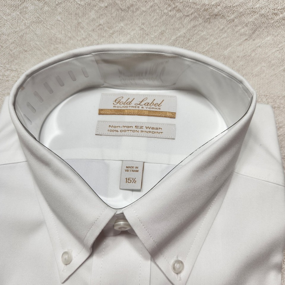 Roundtree Yorke Men's Gold Label Short sleeve White Dress Shirt Size 15 ...