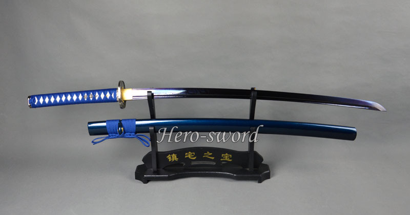 New Special Samurai Sword Blue Red Blade Folded Steel Tempered Katana ...
