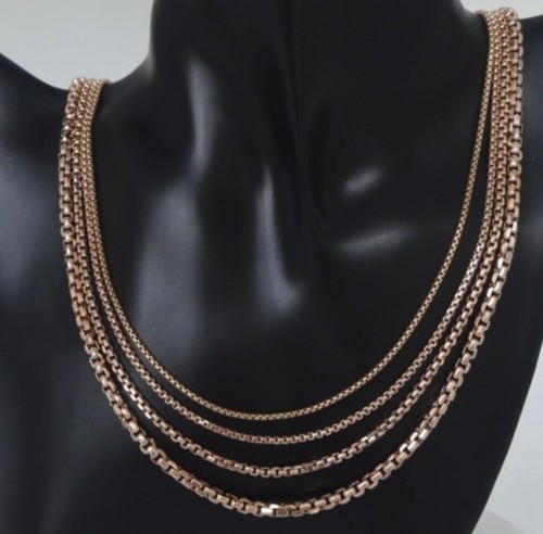 Round Box Chain, 14k Solid Gold Box Chain, ROSE Real Gold 3.5mm 18 in ...