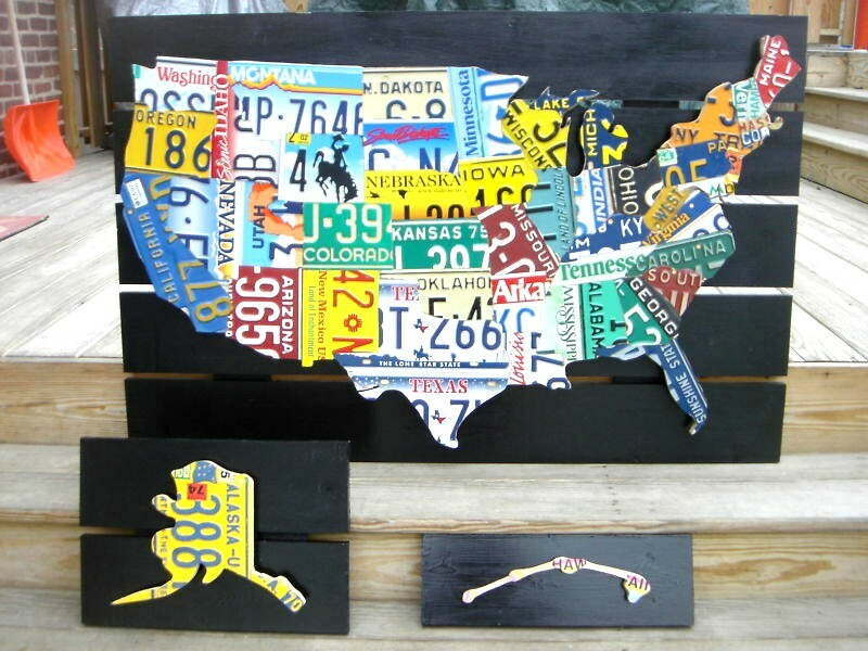 3D-USA LICENSE PLATE MAP ART -METAL WALL ART- ALL 50 STATES- (Pub Bar ...