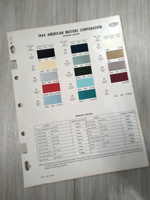 1964 AMC RAMBLER Color Chip Paint Sample Brochure/Chart: DuPont | eBay