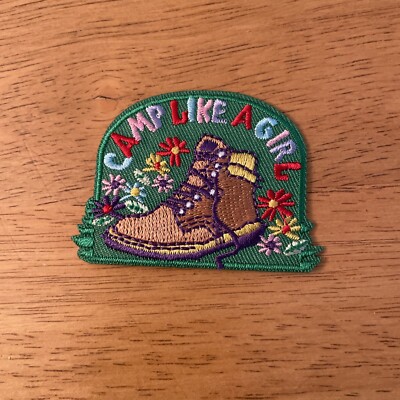 Girl CAMP LIKE A GIRL Hiking Boot camping Fun Patches Crests Badges ...