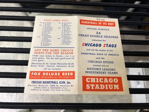 original 1948-49 CHICAGO STAGS BAA BASKETBALL TEAM POCKET SCHEDULE | eBay
