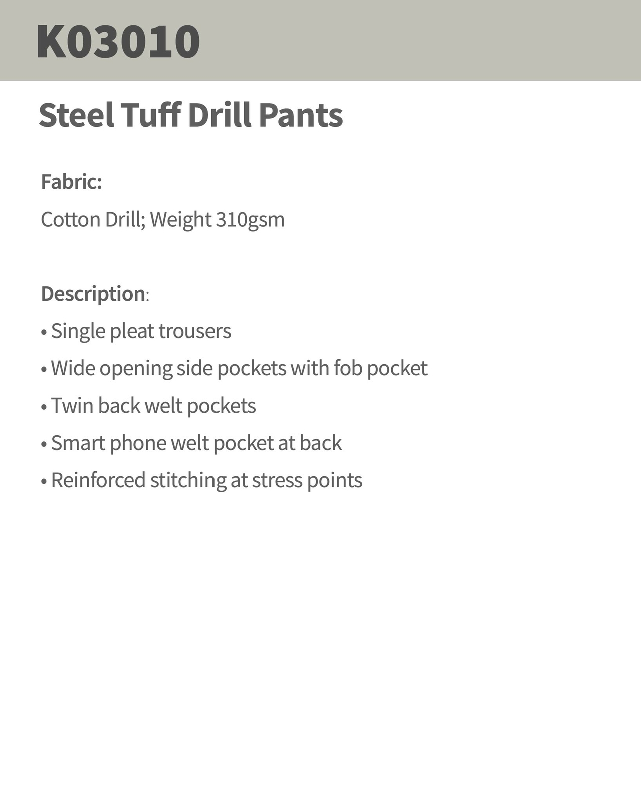 King Gee Steel Tuff Drill Pants,K03010 | eBay Australia