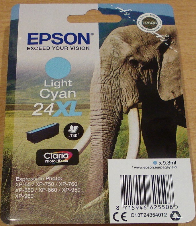 GENUINE EPSON 24XL Light Cyan cartridge T2435 ORIGINAL ELEPHANT vac ...