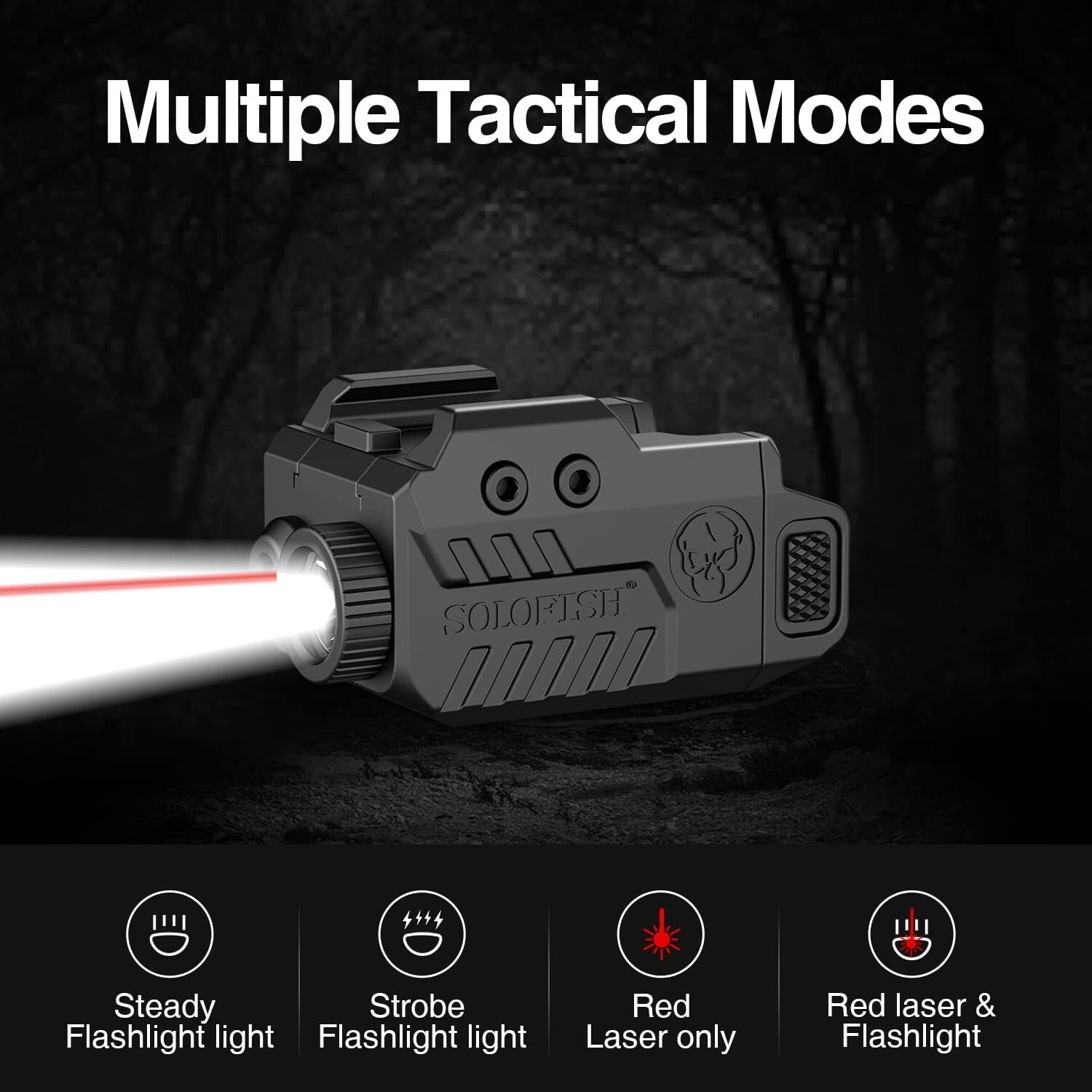SOLOFISH 500lm Tactical Flashlight & Red Laser Sight for Picatinny Rail ...
