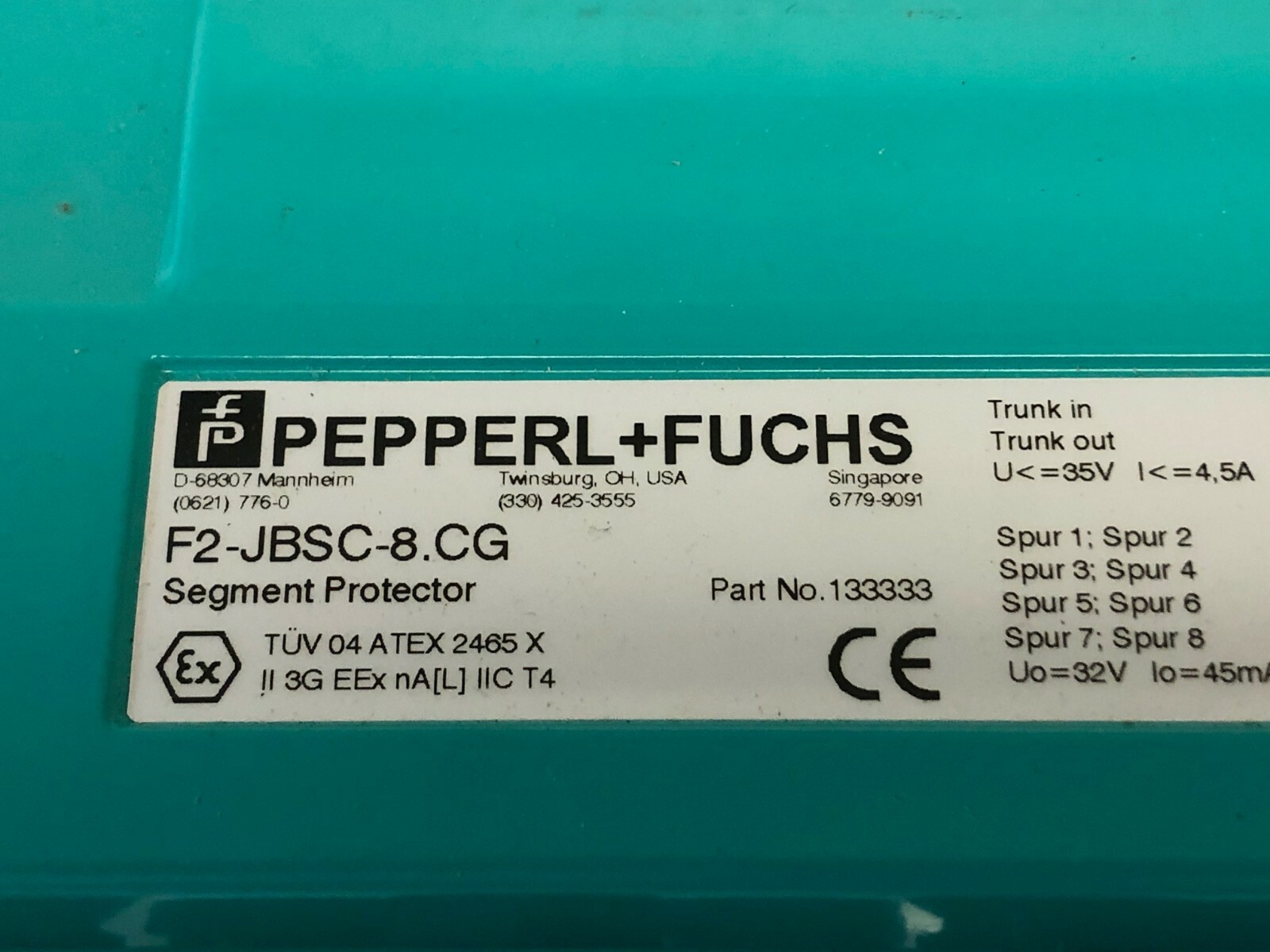 NEW IN BOX! PEPPERL & FUCHS FIELDBUS SEGMENT PROTECTOR F2-JBSC-8.CG ...
