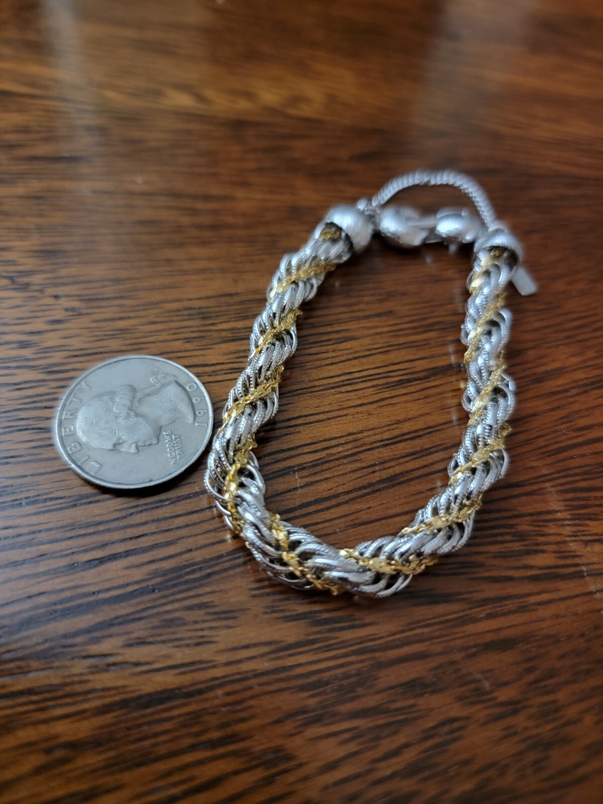 Vintage MONET Duo Color Braided Metal Bracelet - Gem