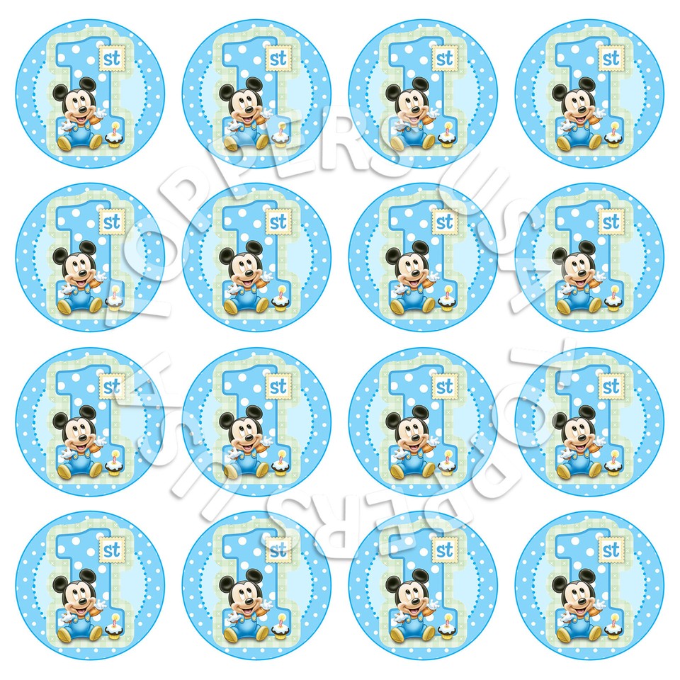 16x EDIBLE Baby Mickey Mouse 1st Birthday Cupcake Toppers Wafer 4cm ...