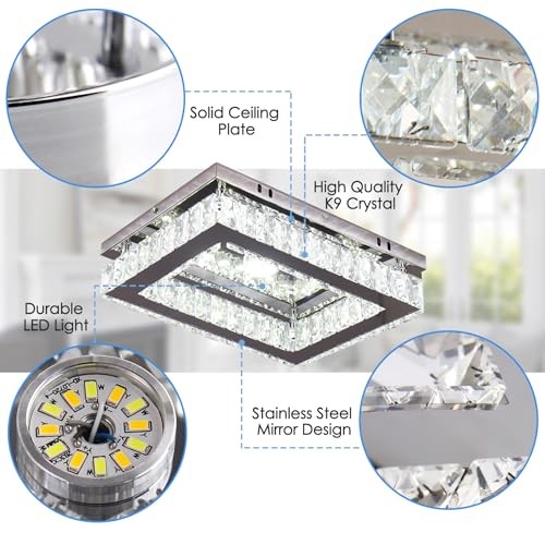 LED Crystal Ceiling Light Modern Rectangular Ceiling Lamp K9 Cool white ...