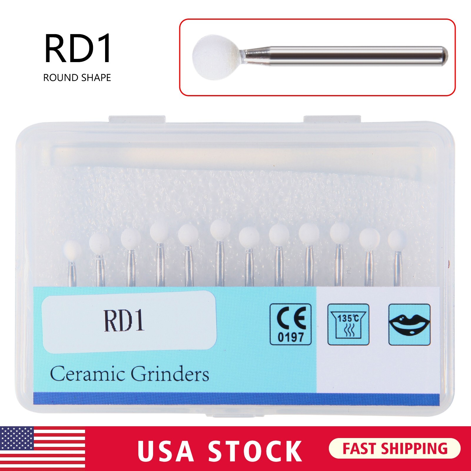 12X Dental Round White Stone Polishing Burs FG Abrasion Points Bur RD1 ...