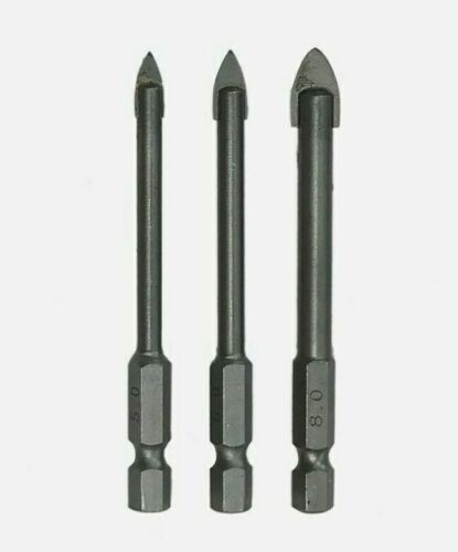 3pce TILE DRILL BIT SET HEX DRIVE CERAMIC WALL FLOOR GLASS MIRROR 5 6 ...
