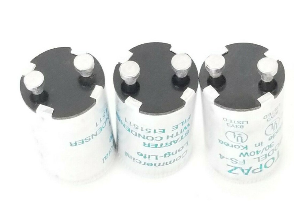 LOT OF 3 TOPAZ FS-4 FLUORESCENT LAMP STARTERS 30/40W FS4 | eBay