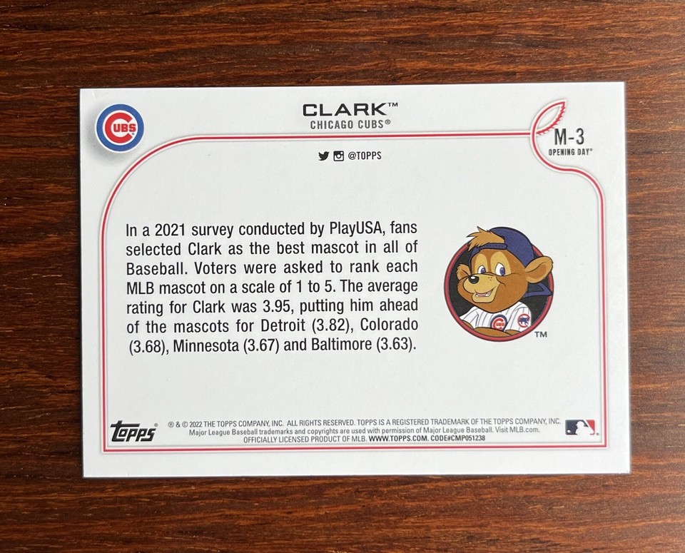 2022 Topps Opening Day Mascots #M-3 Clark Chicago Cubs Card | eBay