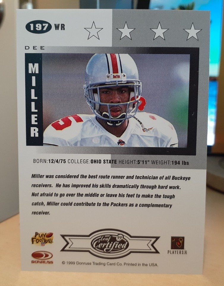 1999 Leaf Certified #197 DEE MILLER ROOKIE OHIO STATE BUCKEYES GREEN ...
