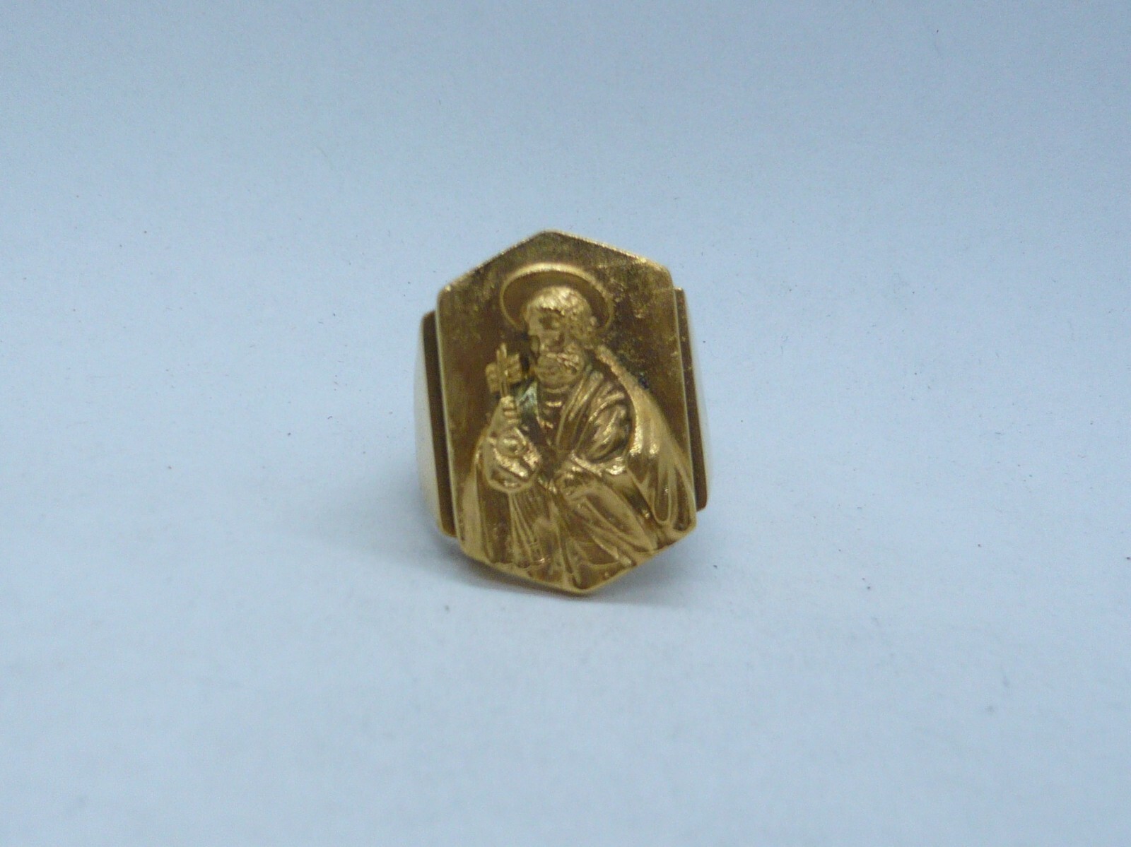 SAINT PETER HEAVEN KEY 925 GOLD PLATED STERLING SILVER POPE RING SAN ...