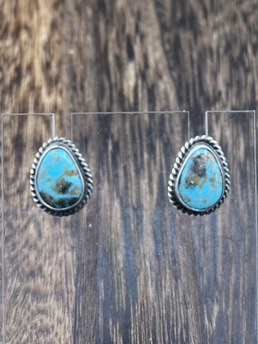 Navajo Handmade Sterling Silver Kingman Turquoise Post Stud Earrings ...