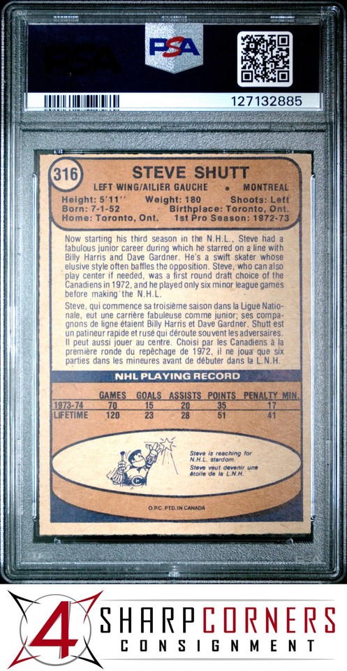1974 O-PEE-CHEE #316 STEVE SHUTT RC CANADIENS HOF PSA 8 | eBay