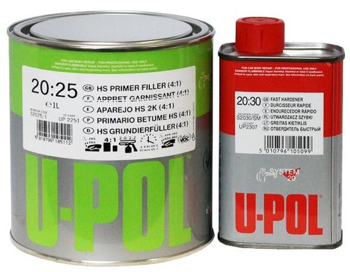 U-pol 2K High Build WHITE kit Car Primer S2025 1L+0.25L FAST Hardener ...