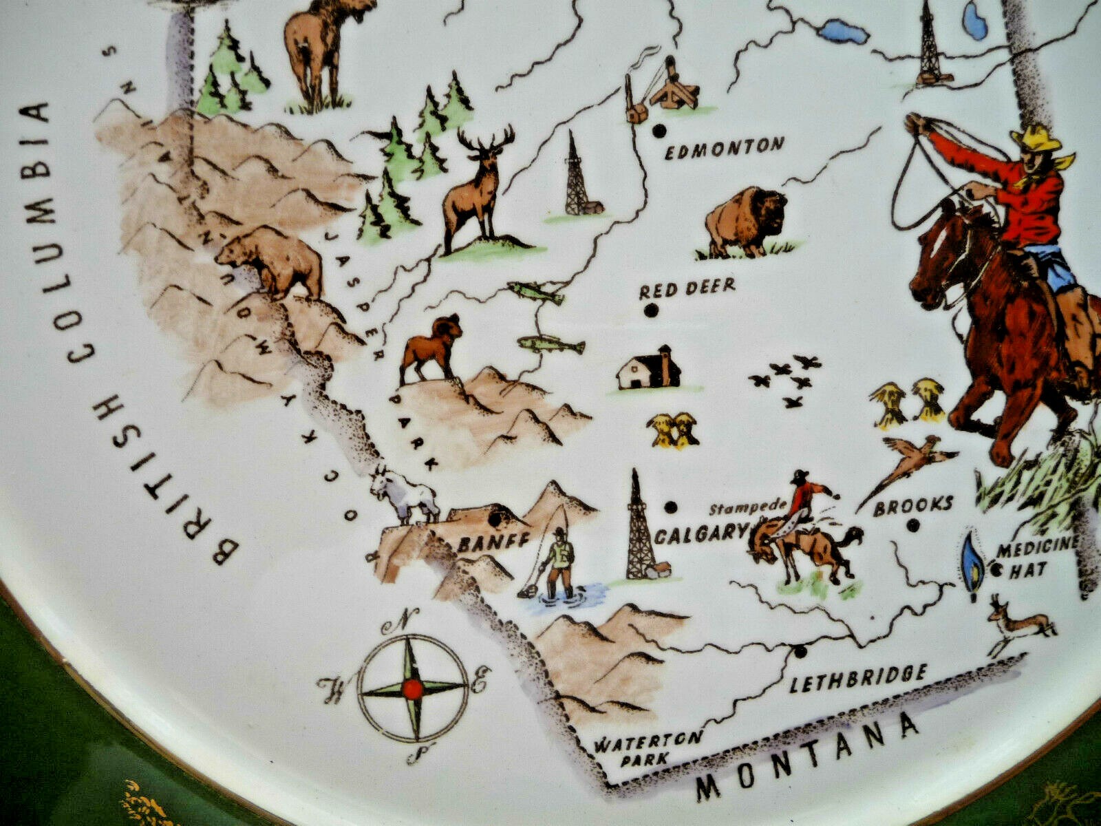 ALBERTA CANADA CARTOON MAP ON A PORCELAIN PLATE GORGEOUS CALGARY ...