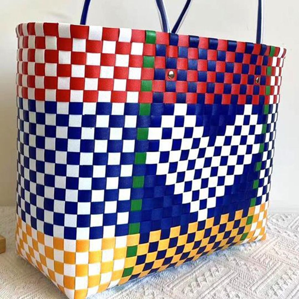 Handwoven Vegetable Basket Plastic Straw Bag Patchwork Handwoven ...